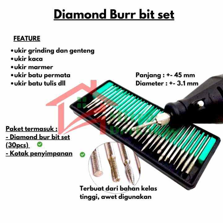 Mata bor tuner mini grinder diamond intan ukir set 30pcs / Mata Gerinda ...
