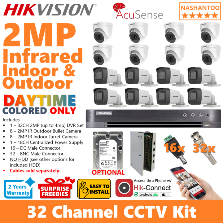 HIKVISION 32 Channel 2MP 16Cameras (8 Outdoor Bullet, 8 Indoor Turret ...