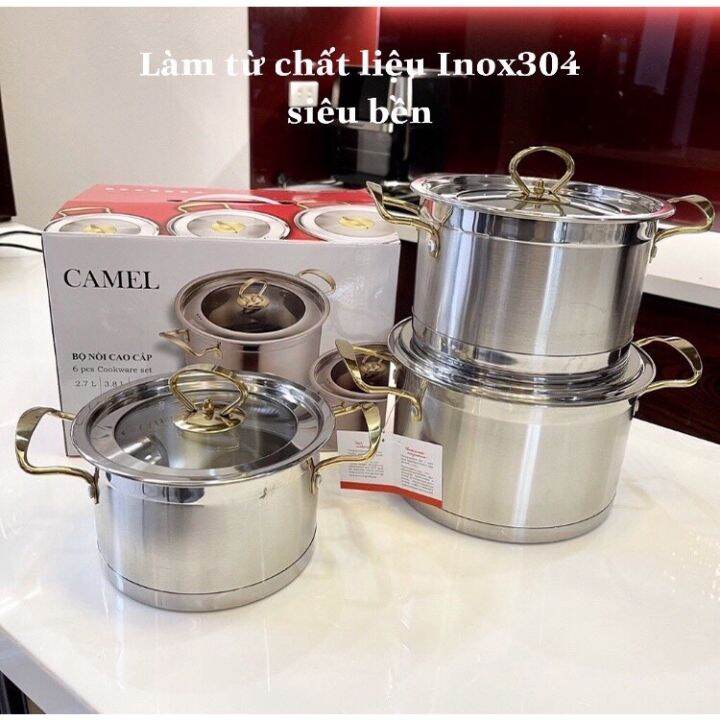 Bộ 3 nồi Misu Louis inox 304 cao cấp, nồi Camel chống dính đáy 3 lớp ...
