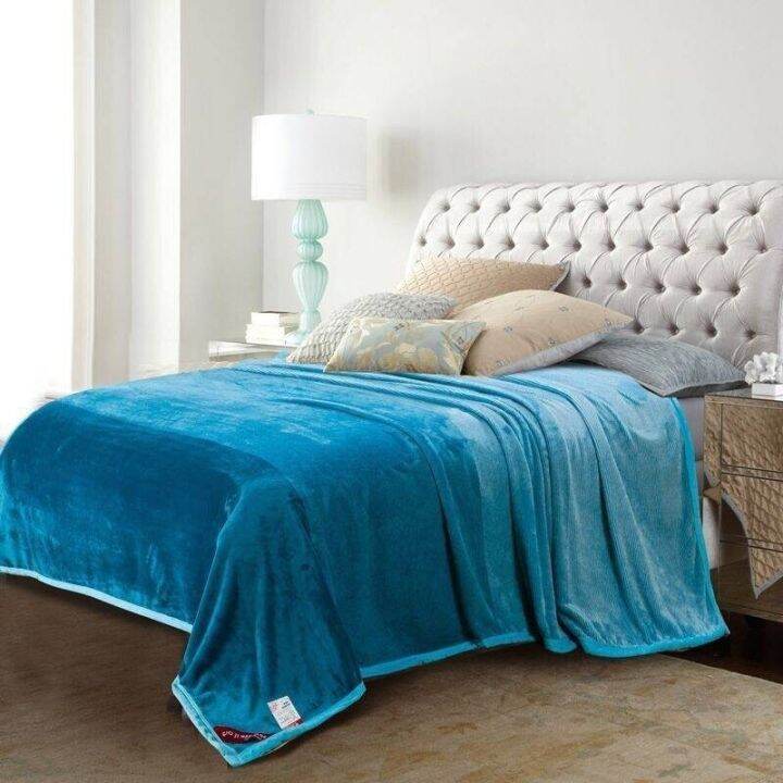 sweet dream shops 07 ผ้าห่มนาโน ขนาด 7 ฟุต (190x220) ซม.เก็บขอบ ทูโทนเข้มอ่อน สีฟ้า | Lazada.co.th