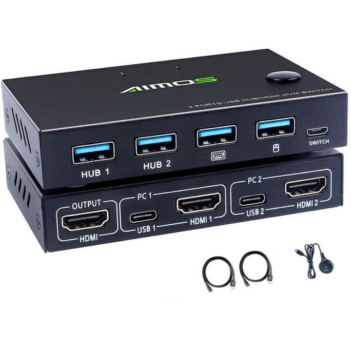 HDMI KVM Switch 2 Port 4K USB Switch KVM VGA Switcher HDMI USB Hub KVM Switch Box For Sharing ...