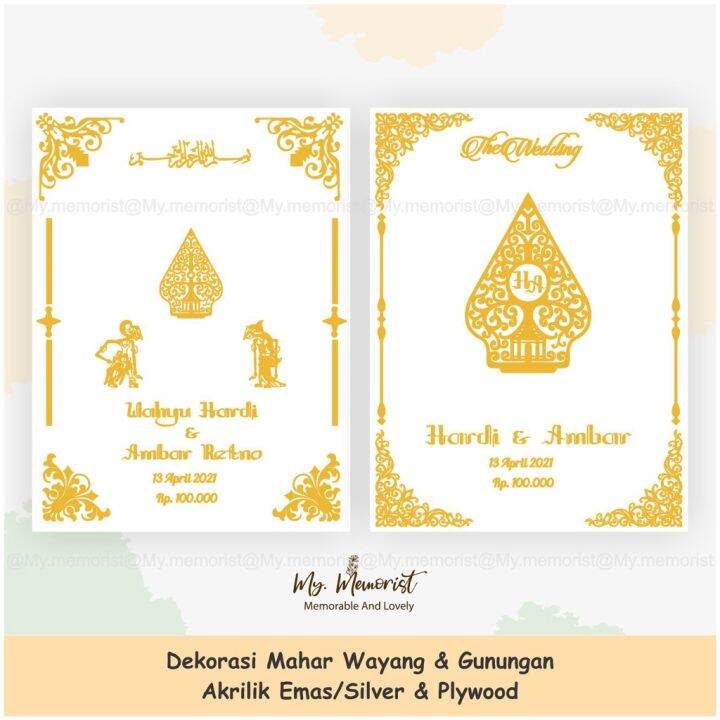 Dekorasi mahar Wayang & Gunungan akrilik emas/Silver dan Plywood ...