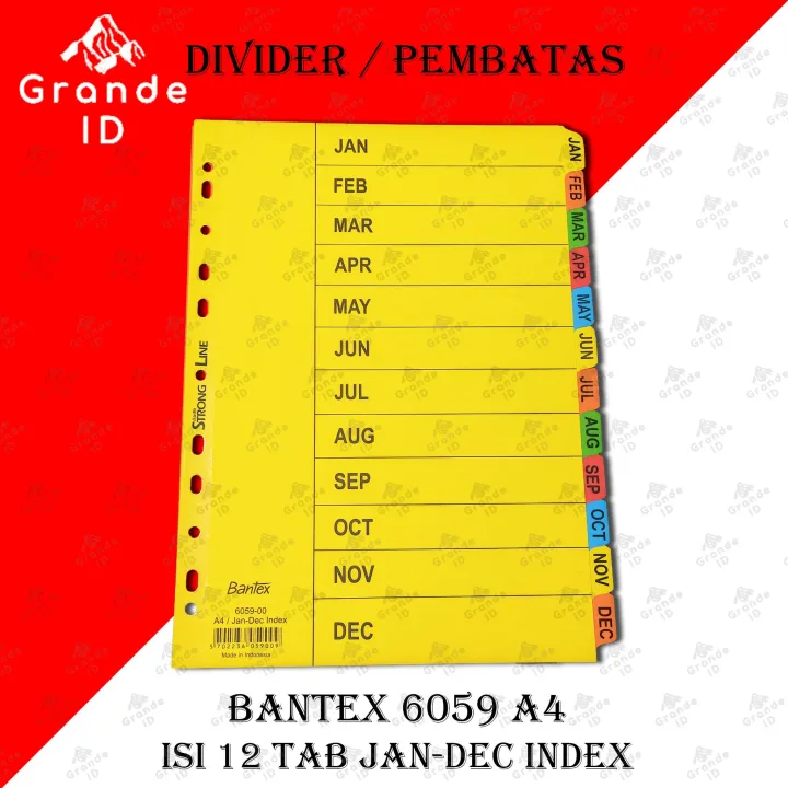 DIVIDER BANTEX 6059 A4 ISI 12 TAB BULAN JAN-DEC INDEX PEMBATAS FILE ...