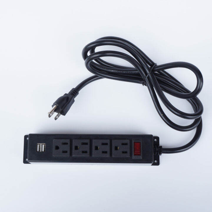US Power Strip 2 USB 4 Socket Outlet พร้อมสวิตช์ต่อสายไฟ 2 เมตรสำหรับซ็ ...