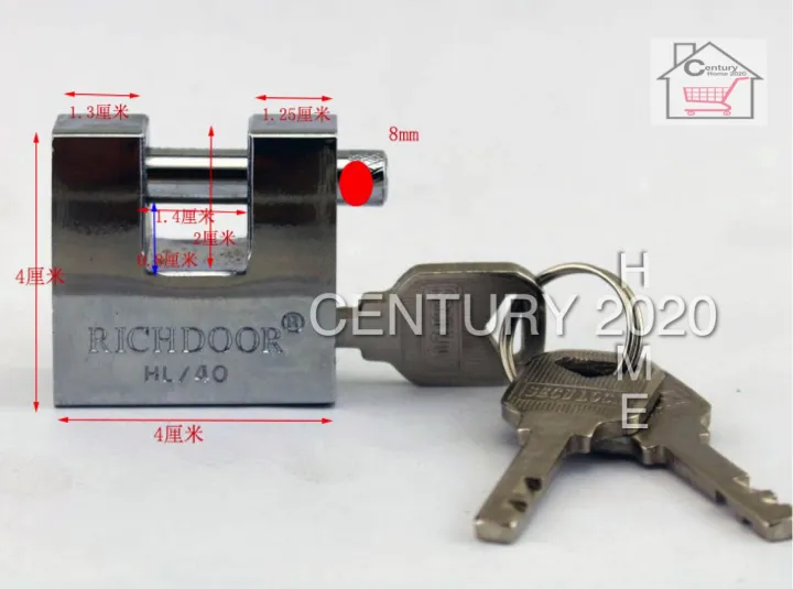 RICHDOOR Armoured Padlock Anti Cut Pad Lock Security Pillar Lock 40mm ...
