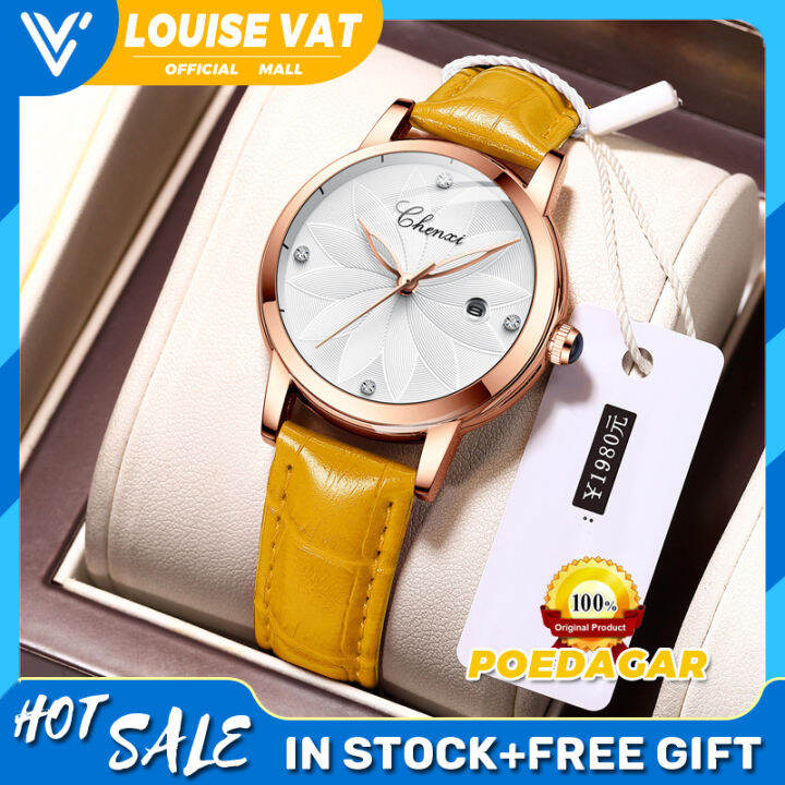 LOUIS VAT นาฬิกาหรูหราของผู้หญิง,นาฬิกาควอตซ์สายหนังแท้กันน้ำประดับเพชร ...