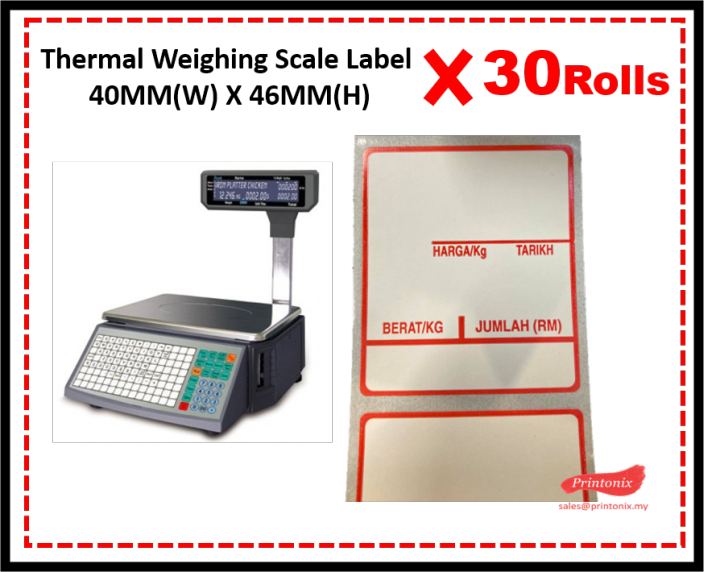 **30 ROLLS** Thermal 40mm x 46mm weighing scale label barcode label ...