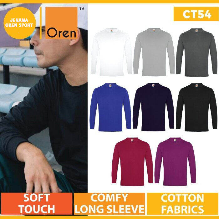 100% Cotton Plain T-shirt Long Sleeve (UNISEX) Oren Sport CT54 Round Neck T-shirts | Lazada