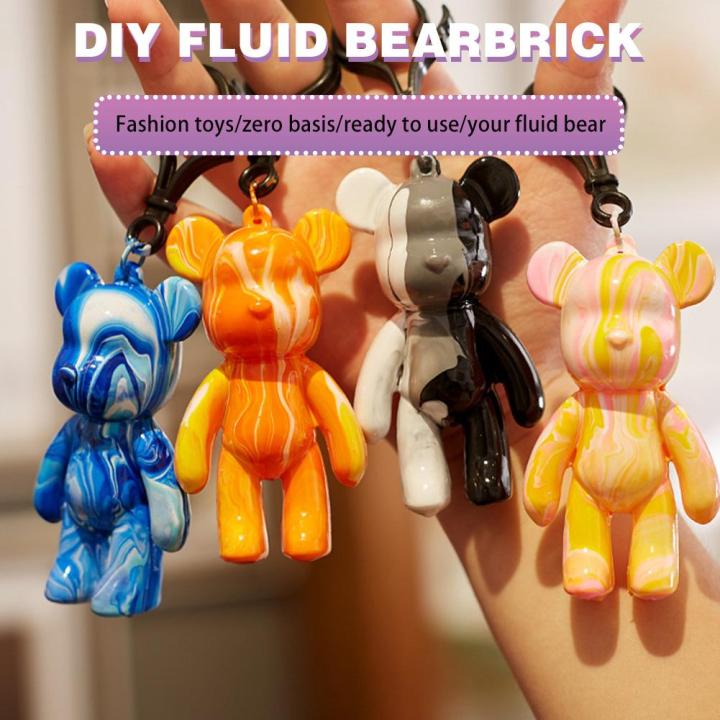 Mini DIY Fluid Bearbrick Keychain Colored Bear Paint Parent-child Toys ...