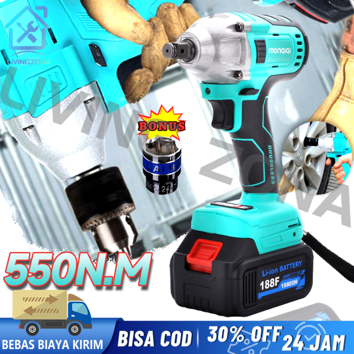 188/98/21VF mesin bor impact Wrench Electric Cordless Socket Torque ...