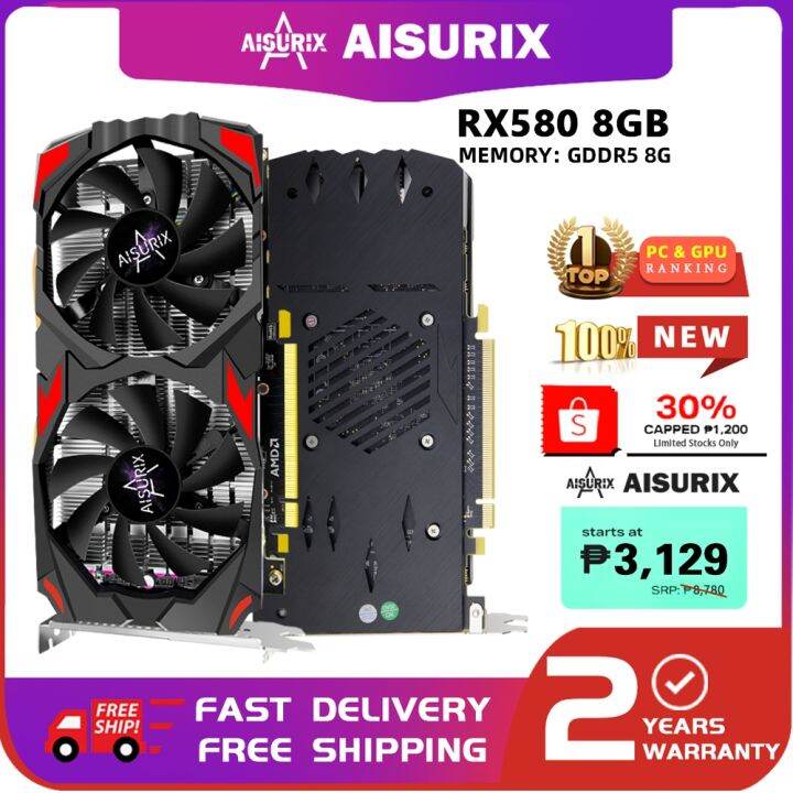 BEST- AISURIX RX580 8G 100% NEW Graphics Cards AMD GDDR5 GPU RX 580 8GB ...