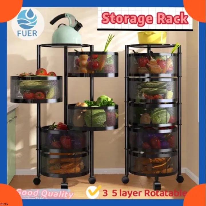 3 4 5 Layer Rotatable Kitchen Utility Trolley Cart Shelf Storage Rack ...