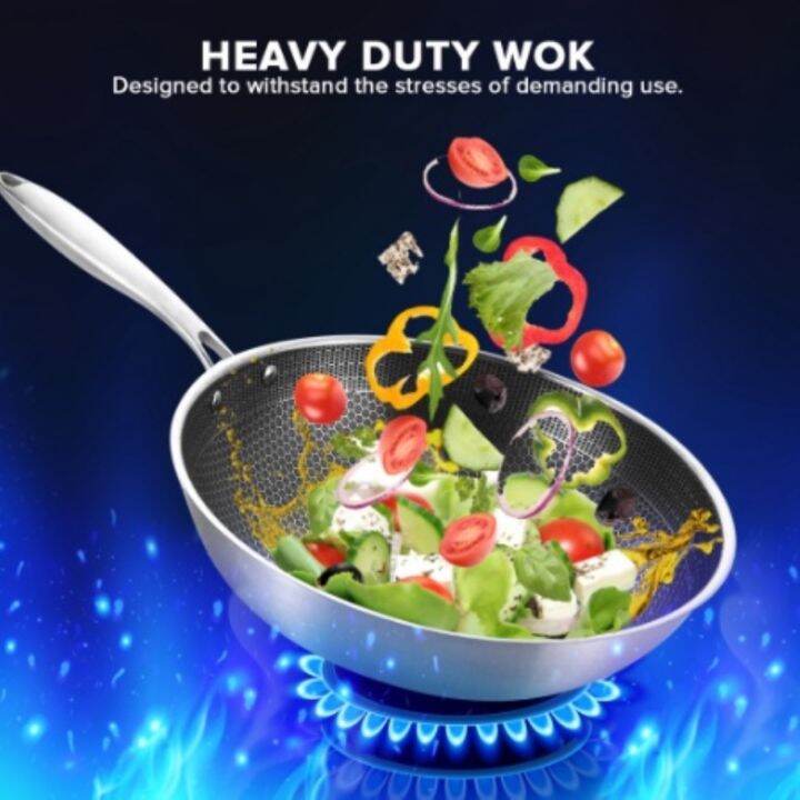 UN 32cm Stainless Steel Nonstick Frying Pan Honeycomb Shallow Skillets ...