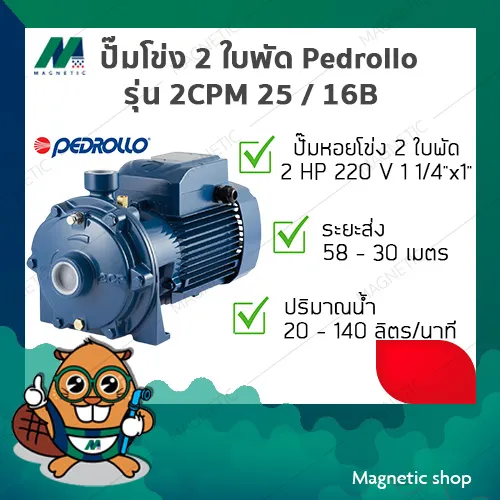 ปั๊มโข่ง 2 ใบพัด Pedrollo ( รุ่น 2CPM 25/16B ) 2 HP 220V ( 11/4"x1" ) | Lazada.co.th