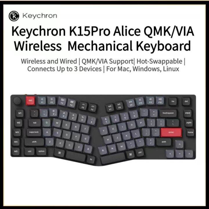 Original Keychron K15 Pro low profile Wireless Mechanical Keyboard QMK ...