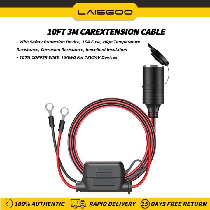 LST 10FT/3M 12V 24V Battery Clamp To Car Lighter Female Socket Outlet ...