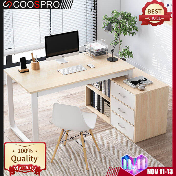 Coospro 120CM Office Table with Drawer and Shelf Computer Table Desk ...