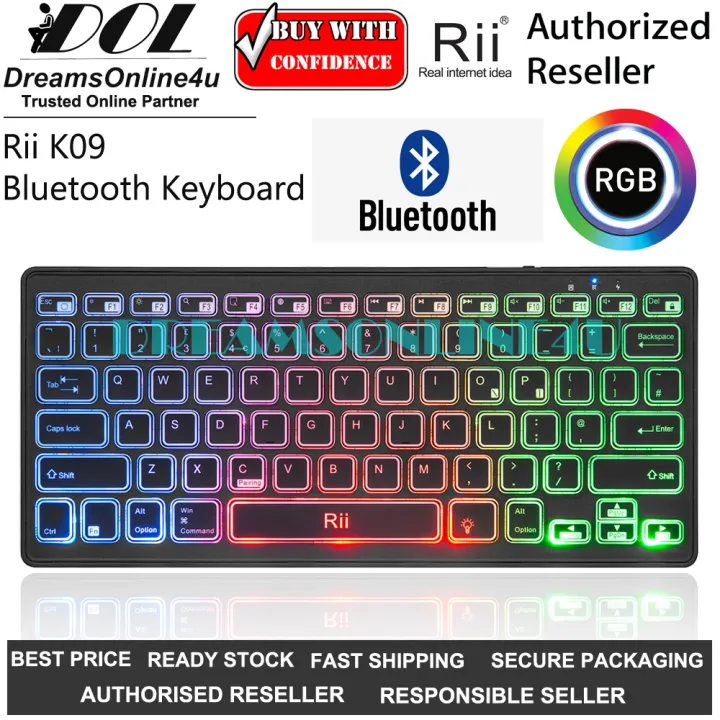 Rii K09 Bluetooth Multimedia Keyboard with RGB Backlit Silent Light ...