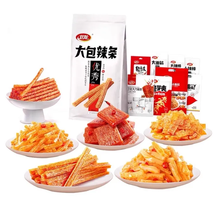 [ล่าเถียว] ขนมรสเผ็ด ชาลิ้นสไตล์เสฉวน เลือกอร่อยได้หลายแบบ(50-65g) 卫龙辣条 面筋 豆皮 海带 | Lazada.co.th