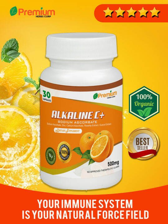 Premium Alkaline C Vitamin 30 capsules 500mg with ZINCSodium Ascorbate ...