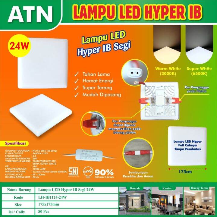 Lampu LED Downlight ATN panel HYPER inbow tipis kotak plafon frameless ...