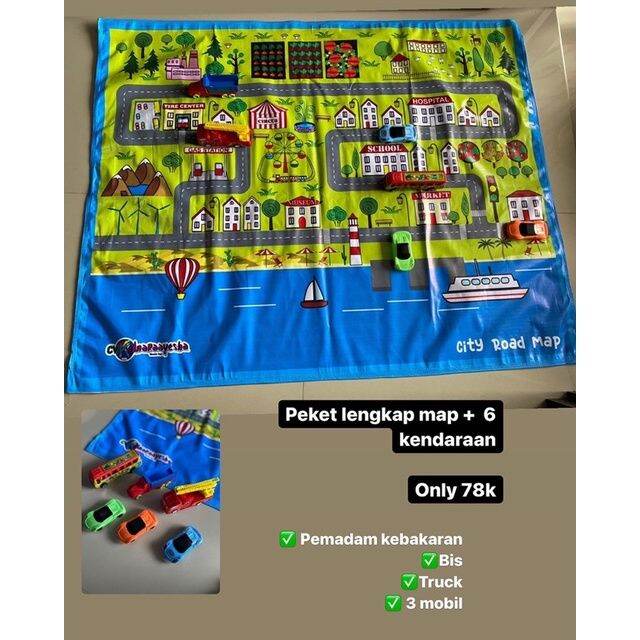 Playmat City Road map dengan 6 kendaraan | Lazada Indonesia