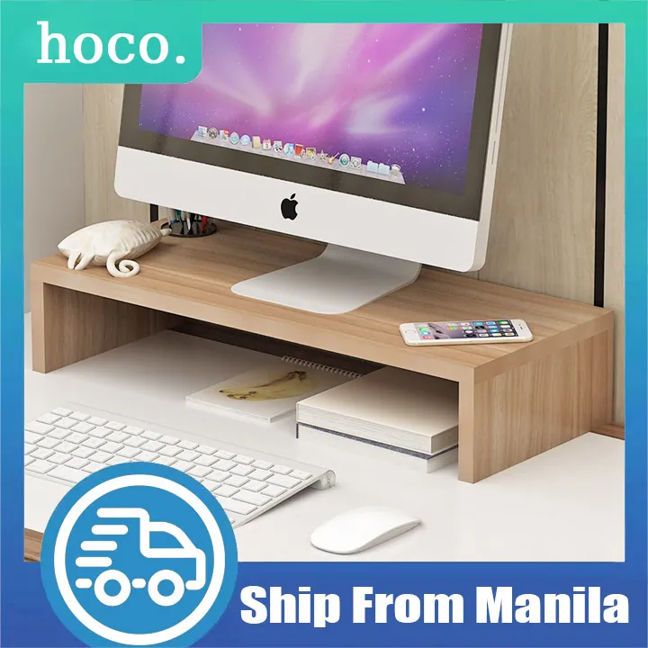 3 Color Wooden Stand LED LCD Computer Monitor Riser Desktop Organizer ...