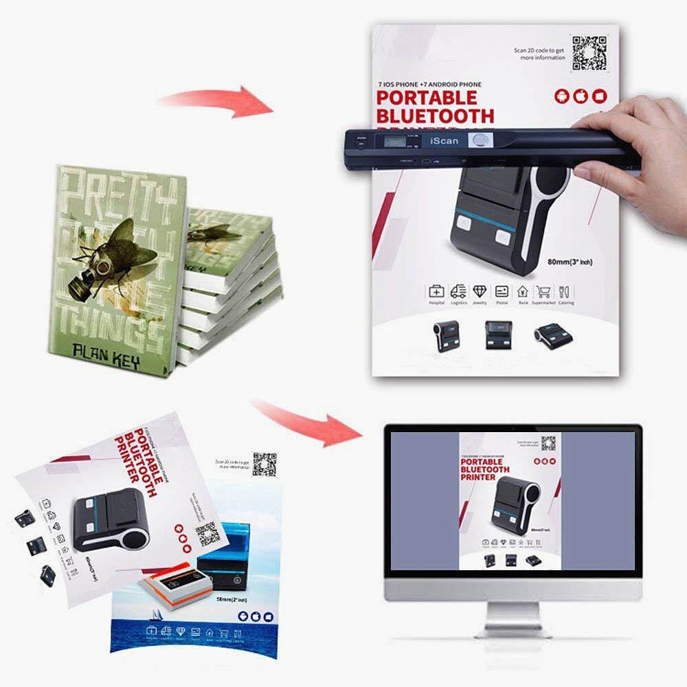 Document Scanner Portable Handheld Scanner Mobile 900DPI HD Home Color ...