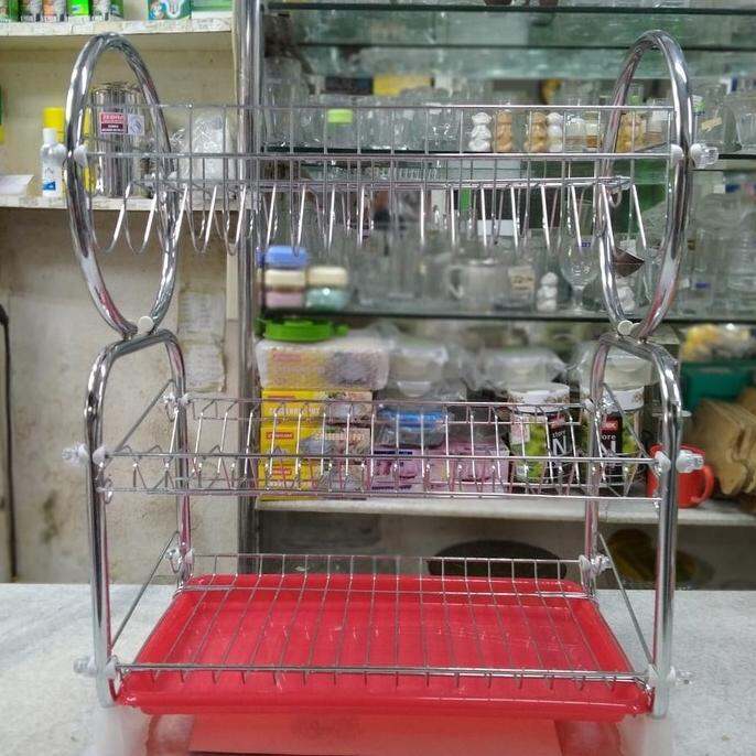 RAK PIRING 3 SUSUN STAINLESS ANTI KARAT YOSHIKAWA | Lazada Indonesia