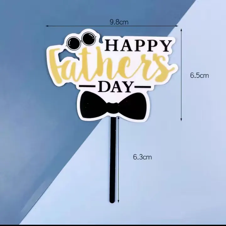 Ins Style Happy Fathers Day Theme Glasses Bowknot Acrylic Cake Topper