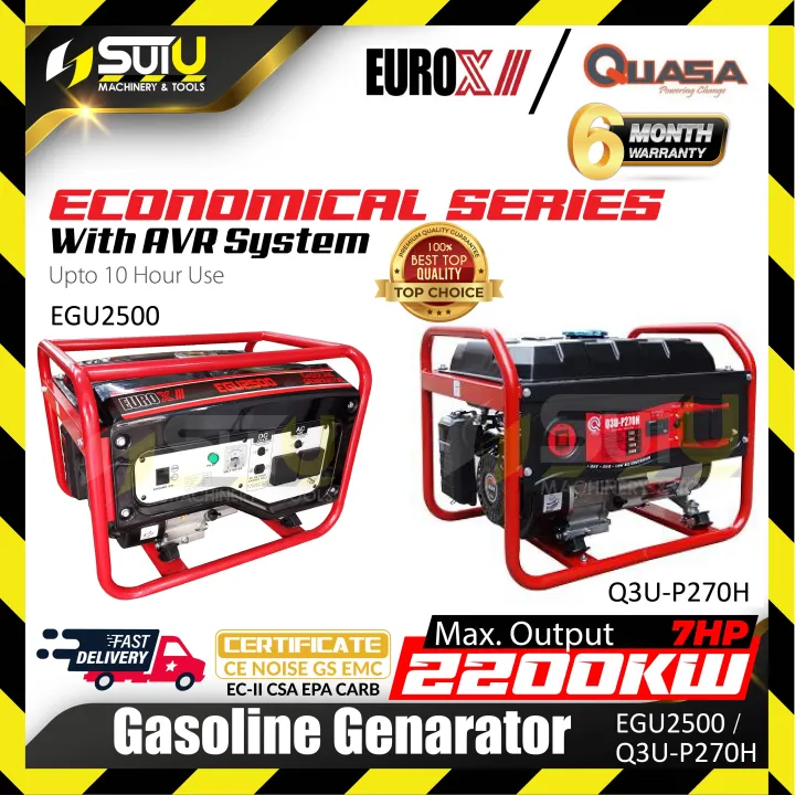 EUROX EGU2500 / QUASA Q3G-P270W 15L 7HP Gasoline Generator 2000W 3600RPM | Lazada