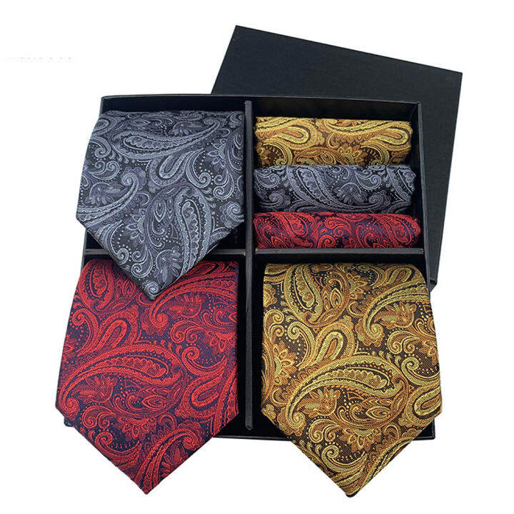 Men Tie Set Gift Box Contains Paisley Necktie And Handkerchief Three ...