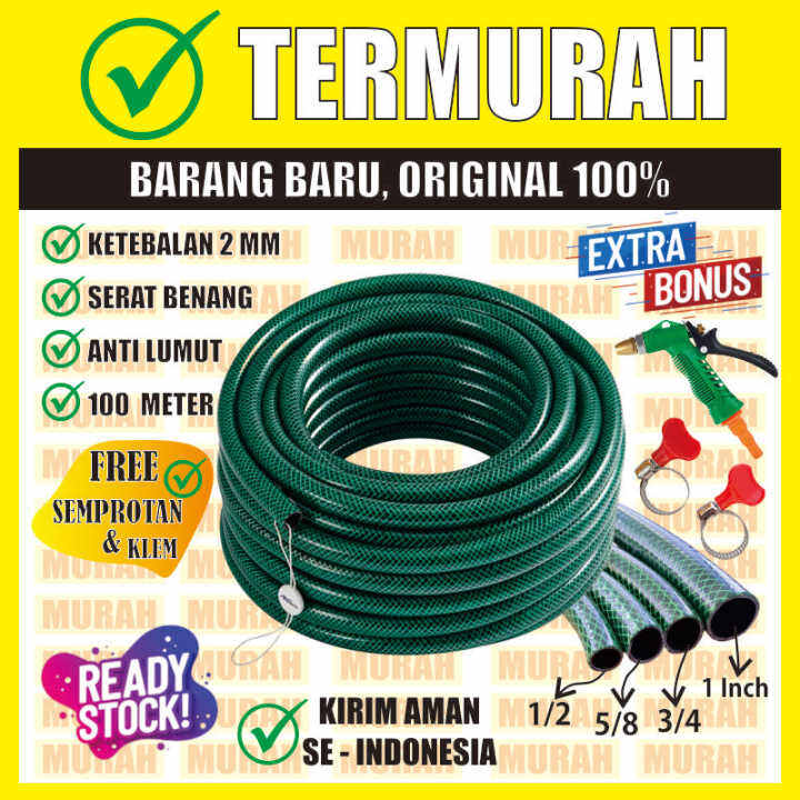 PROMO SELANG AIR 1 ROLL 100 METER 1/2 5/8 3/4 INCH BENANG HIJAU ANTI ...