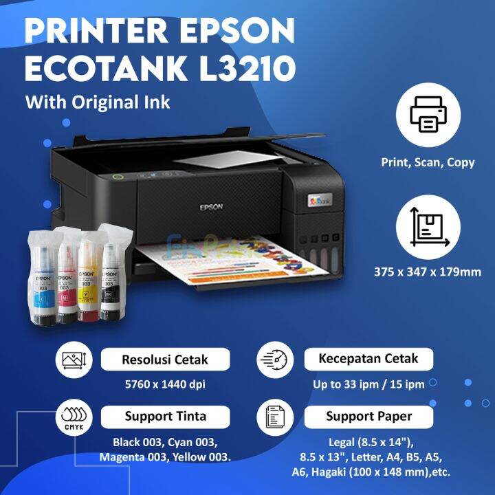 Printer Ink Tank EcoTank Epson L3210 L-3210 Print Scan Copy All-in-One ...