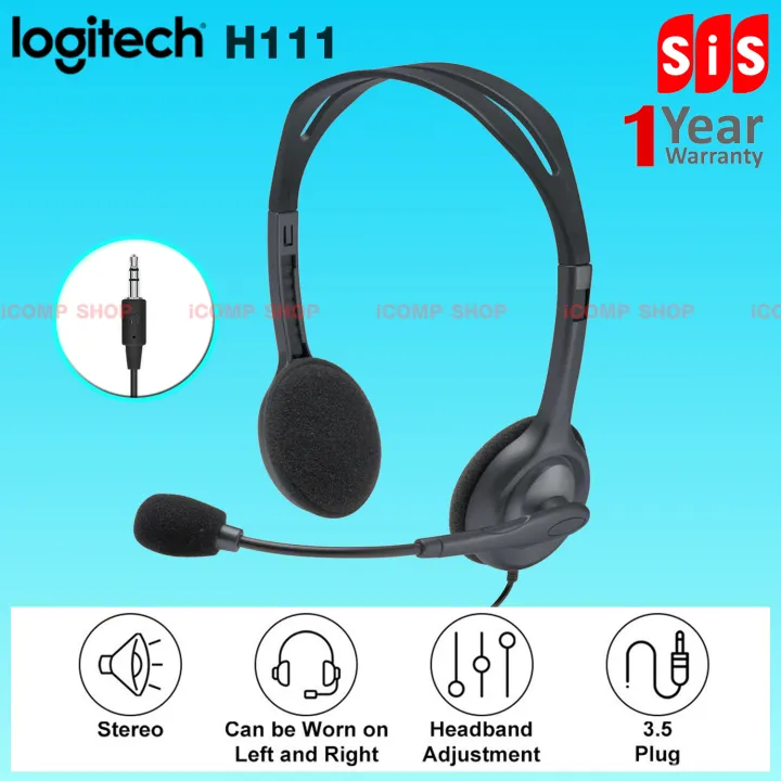Logitech H111 Stereo Headset ชุดหูฟังเสียงสเตอริโอ พร้อมไมโครโฟน (เหมาะ ...