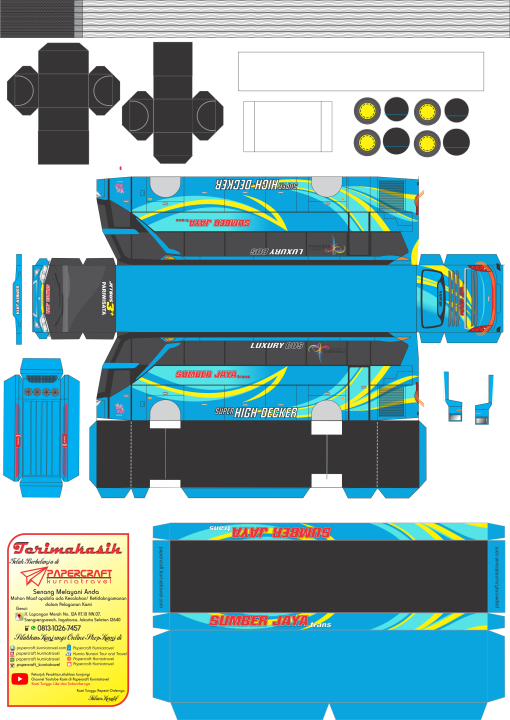 Pola Kertas Papercraft Bus Sumber Jaya Trans Biru Muda Jetbus 3 ...