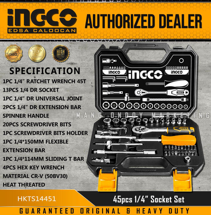 INGCO 45pcs 1/4" Socket Set (HKTS14451) | Lazada PH