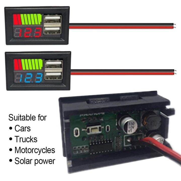 5210A จอแสดงผลแบบดิจิตอล 12โวลต์-24โวลต์ ยูเอสบี 2.4A 5V เครื่องทดสอบพลังงาน ตัวแสดงความจุ ...