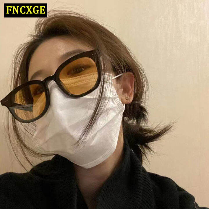 FNCXGE 2022 New Women Sunglasses Korean Fashion Retro Orange Yellow Lens Men Unisex Shades For ...