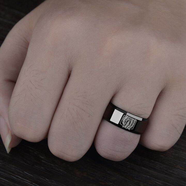8MM Wide Tianium steel Attack On Titan Black Ring Giant Legion Flag ...