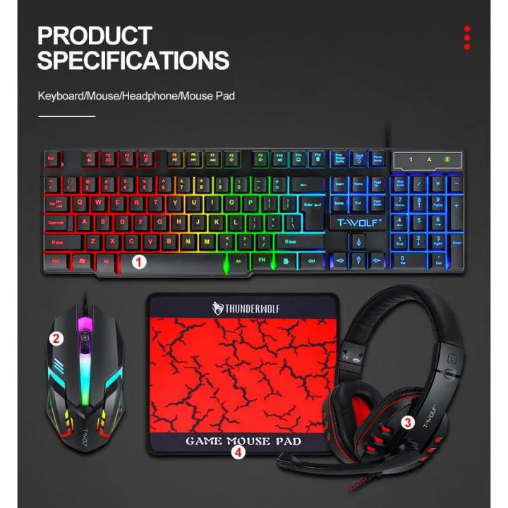 Rakk Keyboard T Wolf Tf800 4pcs Gaming Devices Set 104 Keys Led Backlit