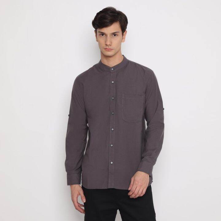 Code Male - Zayn Kemeja Pria Kerah Koko Grey Lengan Panjang Scoder ...