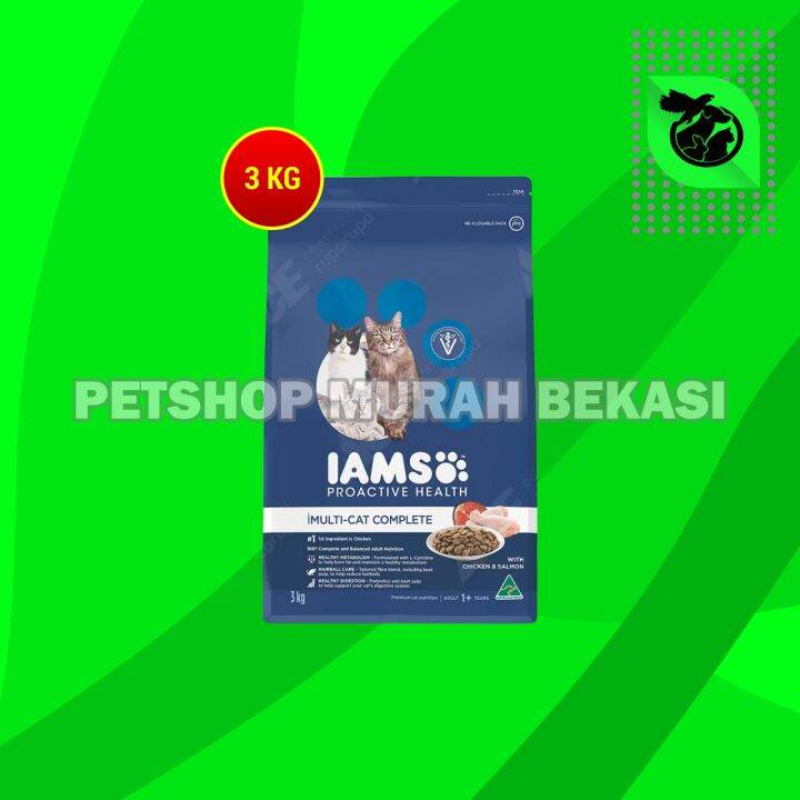 IAMS Makanan Kucing Dewasa Multi Cat Complete Chicken Salmon 3 KG ...
