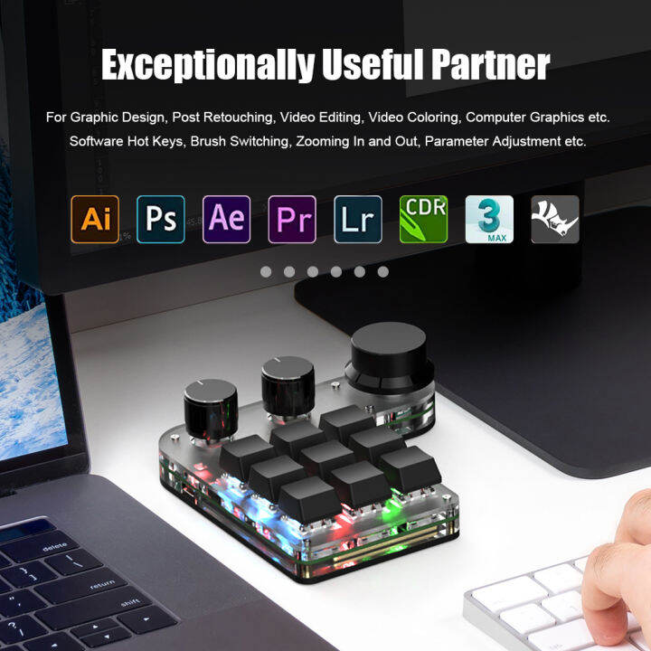 ZuuKoo Mini Macro Mechanical Gaming Keyboard Programming Macro Keyboard Custom Knob Keyboard 9 ...
