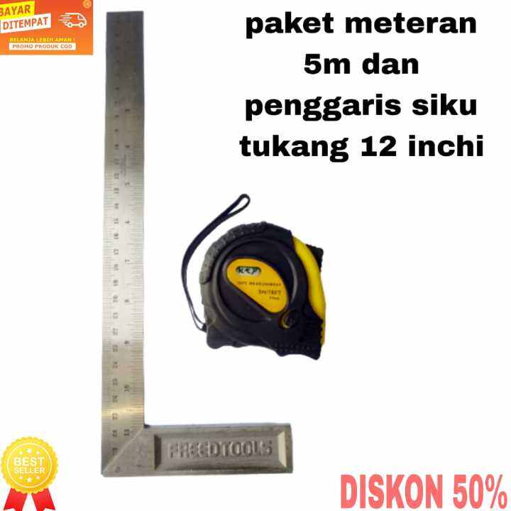 paket meteran 5m dan penggaris siku 12inchi promo cod murah nampoll ...