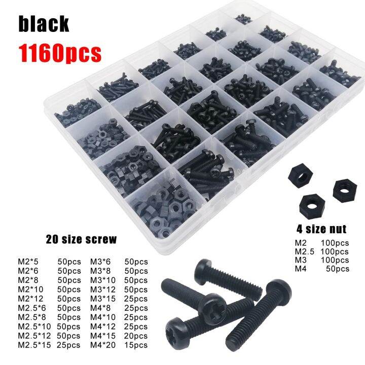300/700/1160pcs M2 M2.5 M3 M4 Black White Nylon Plastic Insulating ...
