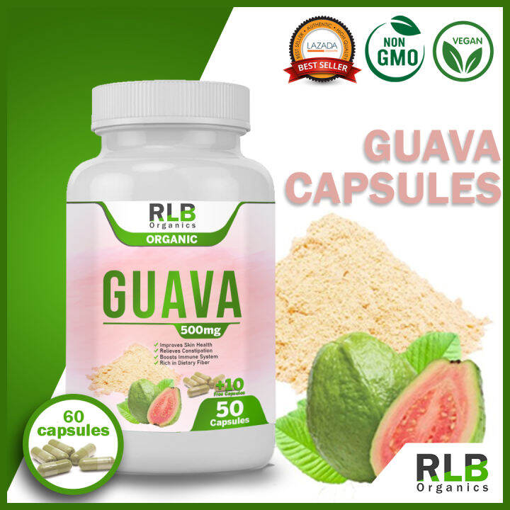 100% Pure Organic Natural Guava Leaf Capsules (60 Capsules) - High in ...