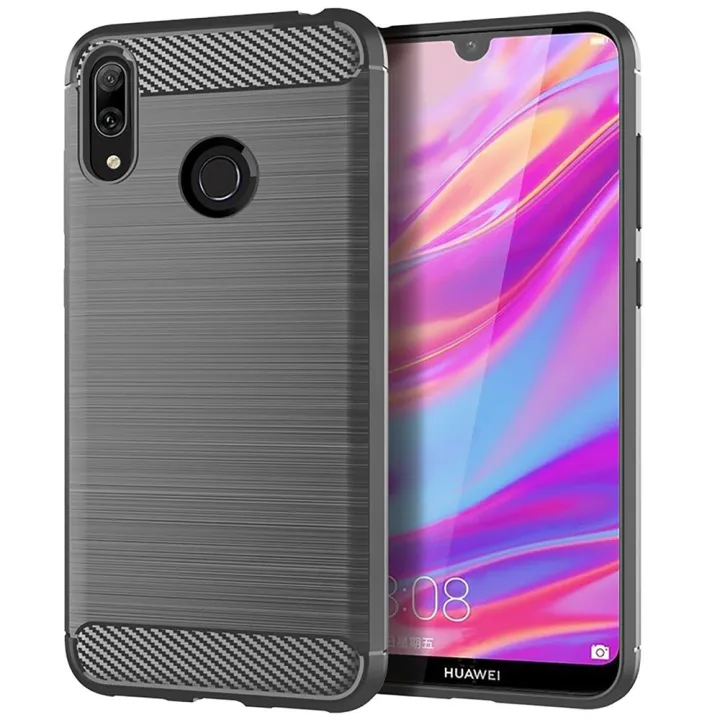 Phone Case For Huawei Y7 2019 Soft Silicone TPU Cover Carbon Fiber ...