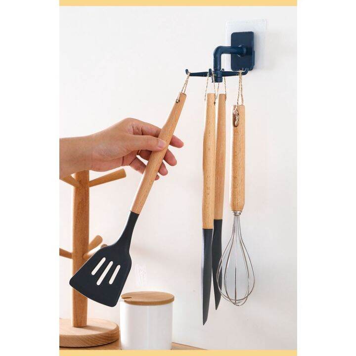 Rotate Kitchen Hanger Self Adhesive 4 Hooks Storage Rack Wall Mounted ...