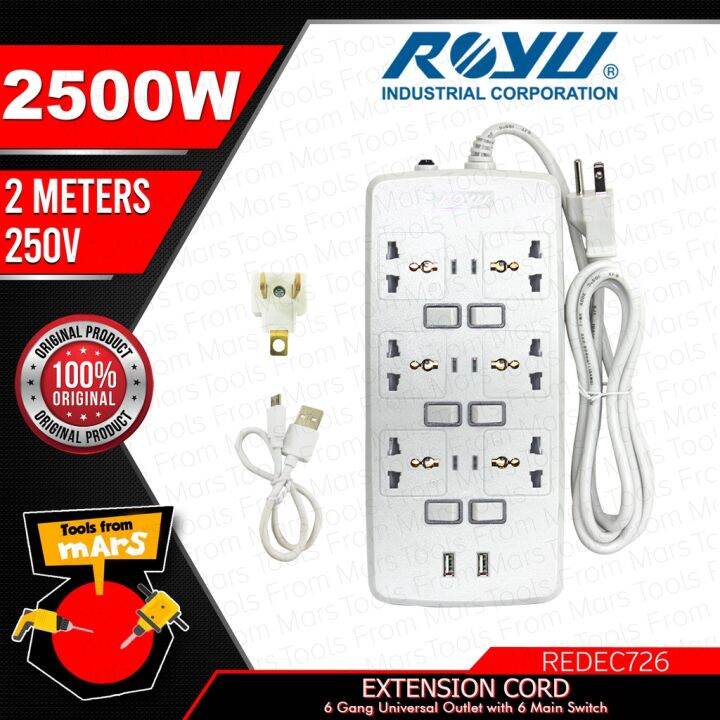 ROYU 6 GANG Universal Extension Socket Outlet with Individual Switch ...